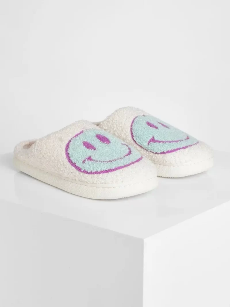 Blue and Purple Smiley Face Slippers - Joyful Slides